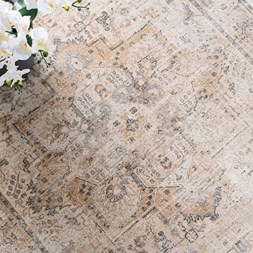 Safavieh Atlas Collection 7'10" x 10' Camel/Stone ATL976C Vintage Oriental Distressed Viscose Area Rug