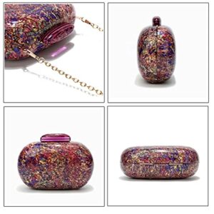 WuYangSto Small Clutch Purses for Women Prom Acrylic Evening Bags with Gold Chain (Purple)