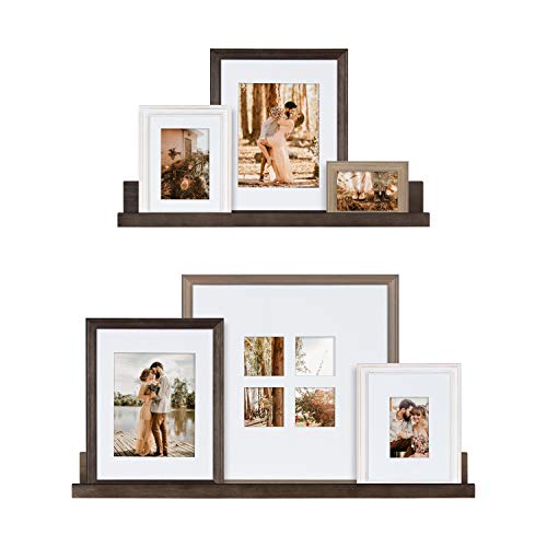 Kate and Laurel Bordeaux Farmhouse Gallery Floating Shelf and Wall Frame Kit, Set of 8, Multiple Finishes, Assorted Size Frames and Two Display Shelves