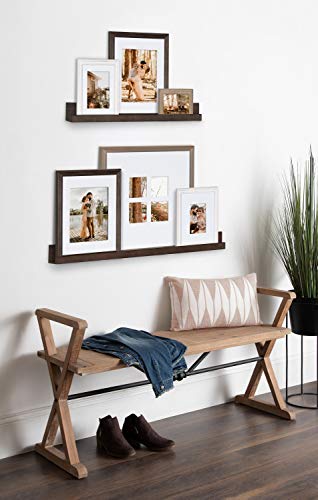 Kate and Laurel Bordeaux Farmhouse Gallery Floating Shelf and Wall Frame Kit, Set of 8, Multiple Finishes, Assorted Size Frames and Two Display Shelves