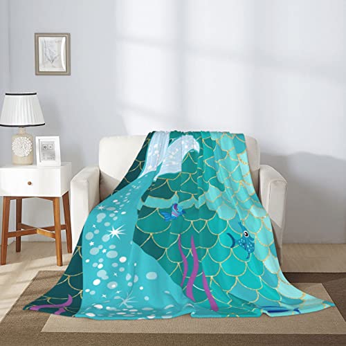 YRAQLVU Mermaid Throw Blankets, Mermaid Tail Soft Fleece Cozy Blankets Couch Bed Decor, Plush Fuzzy Flannel Blanket for Girls Women 50x60 inches