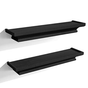 Alsonerbay Wall Shelves Black Shelves, Floating Shelves for Wall Storage, Rustic Wood Shelves for Bedroom Living Room Bathroom - 17 Inch Set of 2