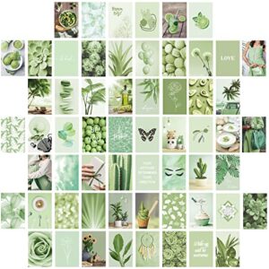 60 pieces sage green wall collage print kit green aesthetic plants wall photo pictures green cards wall collection poster warm color aesthetic collage dorm room bedroom decor for teen girls&boys