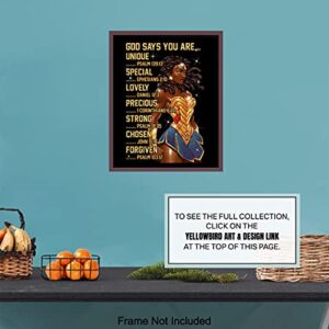 African American Woman - African American Wall Art for Girls - God Says You Are - Christian Wall Decor - Bible Verses - Black Wall Art - Religious Gifts for Women - Inspirational Motivational Unframed