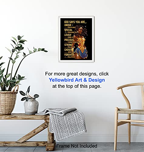 African American Woman - African American Wall Art for Girls - God Says You Are - Christian Wall Decor - Bible Verses - Black Wall Art - Religious Gifts for Women - Inspirational Motivational Unframed