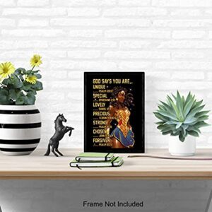 African American Woman - African American Wall Art for Girls - God Says You Are - Christian Wall Decor - Bible Verses - Black Wall Art - Religious Gifts for Women - Inspirational Motivational Unframed