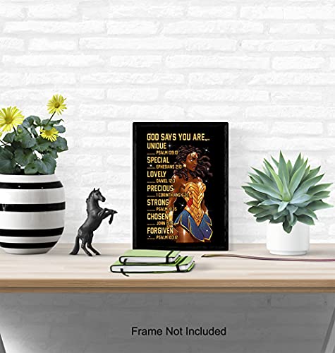 African American Woman - African American Wall Art for Girls - God Says You Are - Christian Wall Decor - Bible Verses - Black Wall Art - Religious Gifts for Women - Inspirational Motivational Unframed