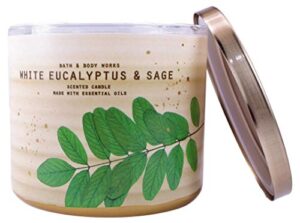 bath and body works white barn white eucalyptus sage 3 wick candle 14.5 ounce notes: white eucalyptus, mineral sage, frozen pine