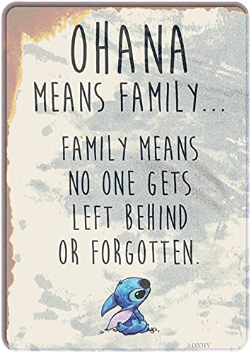 J.DXHYA Tin Poster Metal Sign Ohana Means Family Beige 7.8x11.8 Inch Wall Plaque Retro Vintage Signs