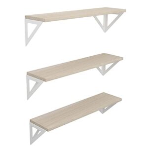 Wallniture Minori Floating Shelves for Wall Storage, Floating Bookshelf Set of 3 for Living Room Decor, 24"x6" Natural Wood Wall Shelves with White Brackets