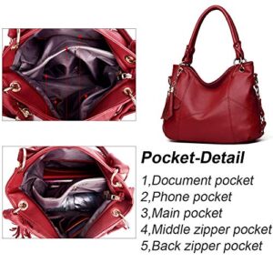 2022 Women's Tote Shoulder Bag Purses and Handbag for Women Satchel Shoulder Bags Handle Bag Leather tassel（Red）