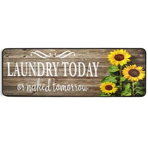 farmhouse theme sunflowers laundry room runner rug wooden board background mat washable non-slip soft floor carpet extra long hallway doormat 72″ x 24″