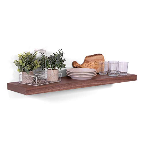 DAKODA LOVE Floating Shelves | Solid Walnut | Premium Craftsman Quality | Heavy Duty Hidden Bracket | 200+ Pound Weight Capacity (48" L x 8" D)