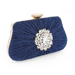 elabest glitter evening clutch bag bright rhinestone handbag fold design crossbody purse wedding cocktail party bag for women and girls (blue)