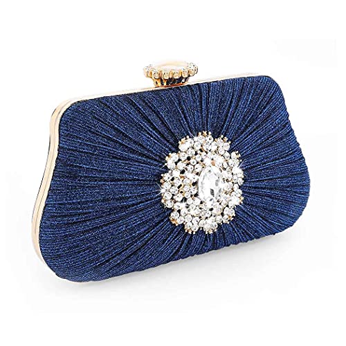 ELABEST Glitter Evening Clutch Bag Bright Rhinestone Handbag Fold Design Crossbody Purse Wedding Cocktail Party Bag for Women and Girls (Blue)