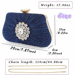 ELABEST Glitter Evening Clutch Bag Bright Rhinestone Handbag Fold Design Crossbody Purse Wedding Cocktail Party Bag for Women and Girls (Blue)