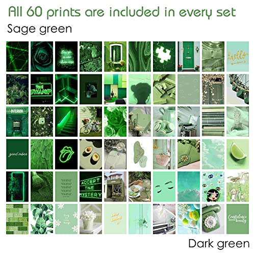 TE SIER 60PCS Green Wall Collage Kit,Green Aesthetic Pictures,Room Decor for Bedroom Aesthetic,Wall Art Posters for Room - Teen Room Décor,Art Pictures,Photo Collection