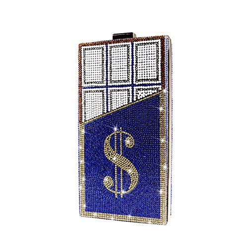 GripIt Bling Diamond Chocolate Money Purses and Handbags Rhinestone Clutch Bag for Womens Purses Crossbody Purse Evening Party Bags Handbag,Blue