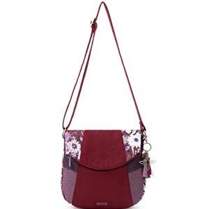 Sakroots Foldover Crossbody Bag in Cotton Canvas, Cabernet in Bloom