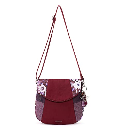 Sakroots Foldover Crossbody Bag in Cotton Canvas, Cabernet in Bloom