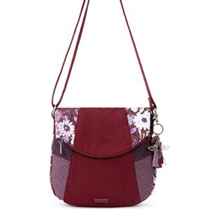 Sakroots Foldover Crossbody Bag in Cotton Canvas, Cabernet in Bloom