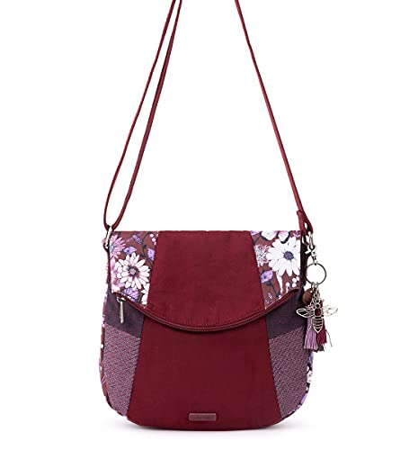 Sakroots Foldover Crossbody Bag in Cotton Canvas, Cabernet in Bloom