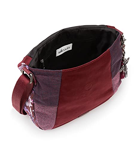 Sakroots Foldover Crossbody Bag in Cotton Canvas, Cabernet in Bloom