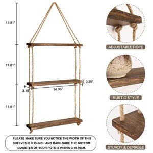 Mukkum Window Plant Hanging Shelves 3 Tier Window Wall Hanging Shelf for Plant Photo Frames Decorations Display Decor for Window Kitchen Bathroom Bedroom(Rustic Brown)