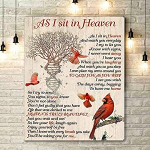 KEJPU Canvas Wall Art Cardinal Canvas As I Sit In Heaven Have Is Truly Beautiful Artwork for Living Room Office Decor Framed Ready to Hang 12''x18'