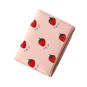 loxepur cartoon fruit tri-fold pu wallet multi-card slot small purse for gift (pink)