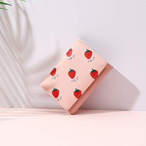 Loxepur Cartoon Fruit Tri-Fold Pu Wallet Multi-Card Slot Small Purse for Gift (Pink)