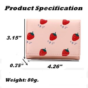 Loxepur Cartoon Fruit Tri-Fold Pu Wallet Multi-Card Slot Small Purse for Gift (Pink)