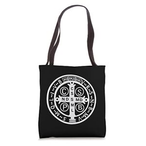 st benedict medal catholic benedictine tote bag