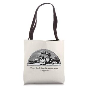 skull crown shakespeare quote literature dark academia goth tote bag