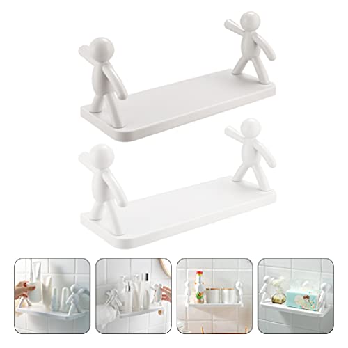 DOITOOL 2pcs Floating Shelves Wall Mounted Figure Ledge Display Plastic Wall Shelf Stick On Damage Free Removable Hanging Rack Wall Decor for Kitchen Bathroom Living Room