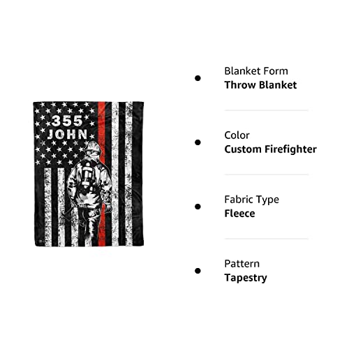 Personalized Custom Name Unit Number Volunteer Fireman Thin Red Line Redline Fire Department American Flag Birthday Christmas Fleece Sherpa Blanket Throw Tapestry (Custom Firefighter, Fleece - 50x60)