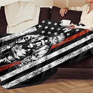 Personalized Custom Name Unit Number Volunteer Fireman Thin Red Line Redline Fire Department American Flag Birthday Christmas Fleece Sherpa Blanket Throw Tapestry (Custom Firefighter, Fleece - 50x60)