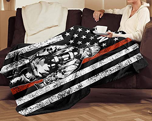 Personalized Custom Name Unit Number Volunteer Fireman Thin Red Line Redline Fire Department American Flag Birthday Christmas Fleece Sherpa Blanket Throw Tapestry (Custom Firefighter, Fleece - 50x60)