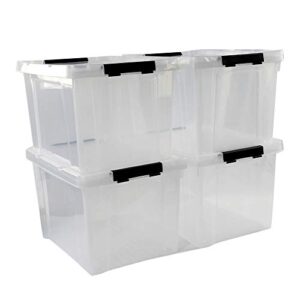 ggbin 34 quart clear storage tote, plastic bin with black latch, 4 packs