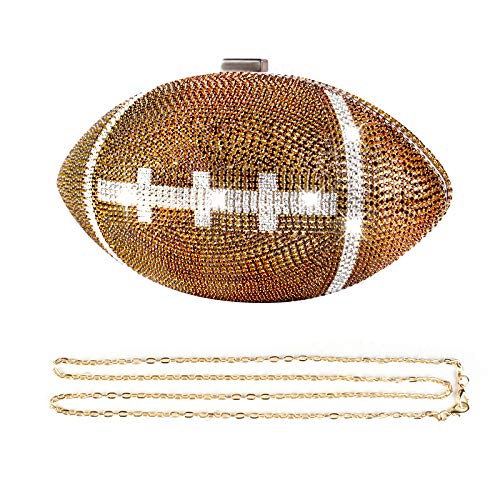 GripIt Bling Rhinestone Football Shaped Rugby Quirky Bag Purse Novlety Chain Purse Shoulder Handbag with Crystal for Women Girls