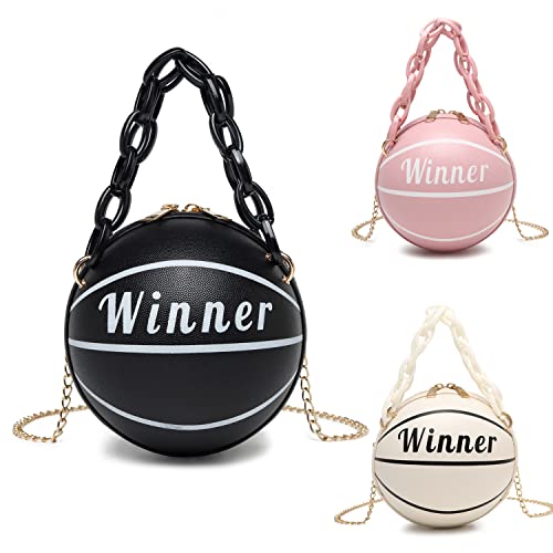 SUXING Ladies Basketball Bag Basketball-Shaped Crossbody Bag Handbag Girl Mini One-Shoulder PU Leather Round Handbag (black)