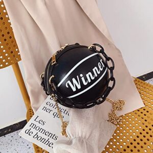 SUXING Ladies Basketball Bag Basketball-Shaped Crossbody Bag Handbag Girl Mini One-Shoulder PU Leather Round Handbag (black)