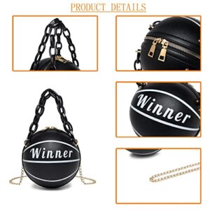 SUXING Ladies Basketball Bag Basketball-Shaped Crossbody Bag Handbag Girl Mini One-Shoulder PU Leather Round Handbag (black)