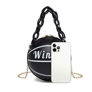 SUXING Ladies Basketball Bag Basketball-Shaped Crossbody Bag Handbag Girl Mini One-Shoulder PU Leather Round Handbag (black)