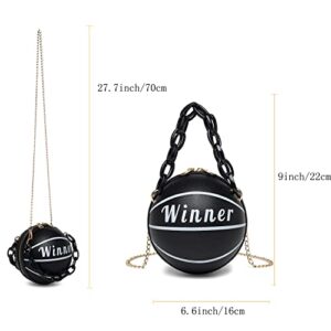 SUXING Ladies Basketball Bag Basketball-Shaped Crossbody Bag Handbag Girl Mini One-Shoulder PU Leather Round Handbag (black)