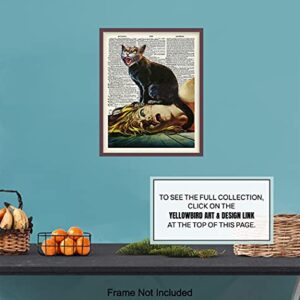 Cat Horror Movie Wall Art & Decor - Black Cat Decorations - Cat Themed Picture Prints - Creepy Gothic Goth Scary Movie Poster - Cat Lover Gifts for Women, Men - Funny Cat Lady Home Decor 8x10