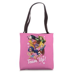 dc super hero girls team up tote bag