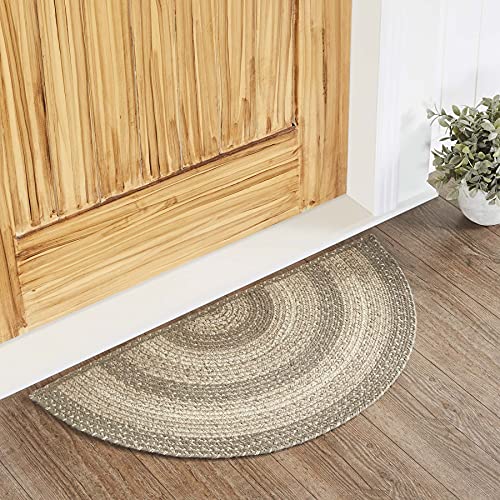 VHC Brands Cobblestone Rug with PVC Pad, Jute Blend, Half Circle, Tan Grey White, 16.5x33 inches