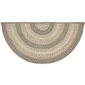 VHC Brands Cobblestone Rug with PVC Pad, Jute Blend, Half Circle, Tan Grey White, 16.5x33 inches