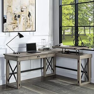 Knocbel Industrial L-Shaped Writing Desk with Storage Drawer and Lift Top, Home Office Workstation Corner Table Computer Desk, 67" L x 55" W x 30" H (Rustic Oak)